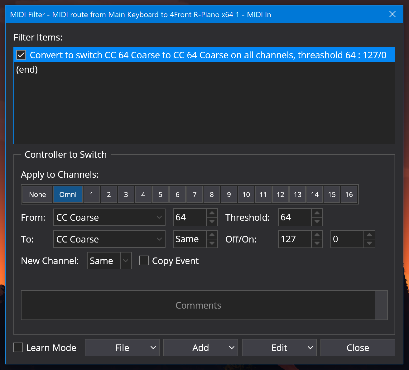 Controller To Switch MIDI Filter