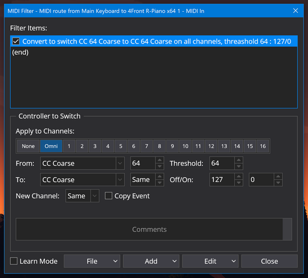 Controller To Switch MIDI Filter